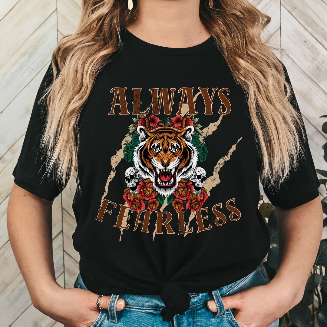 Fearless Colorful Tiger Shirt, Fear Less Tiger Graphic Tee, 80's Edgy ...