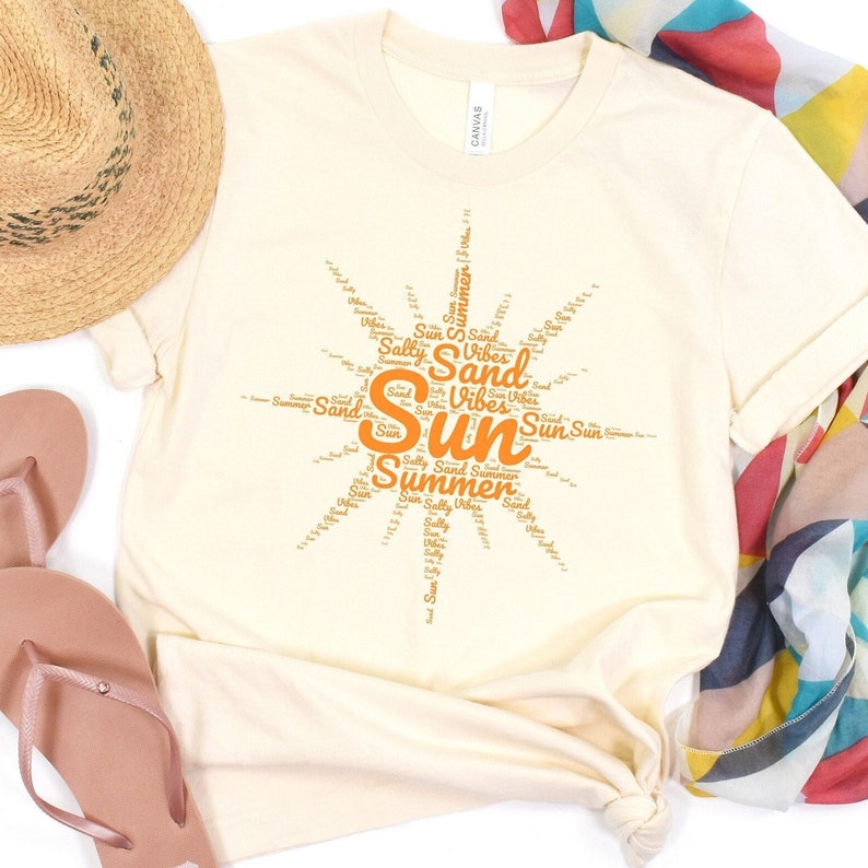 Gold Sun Words Sunburst Shirt, Beachy Vibes Aesthetic Sun Shirt, Simple ...