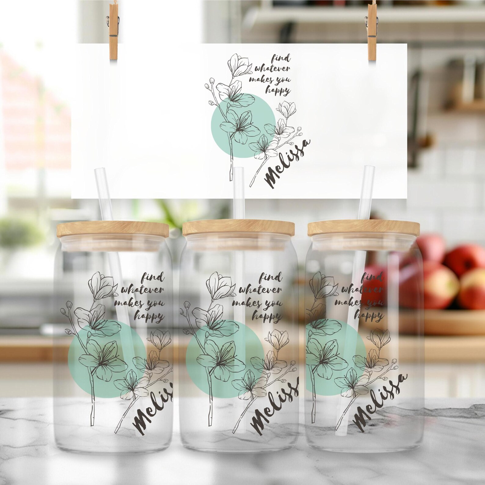 Custom Flower Glass Cup With Name Flower Coffee Glass Personalized ...