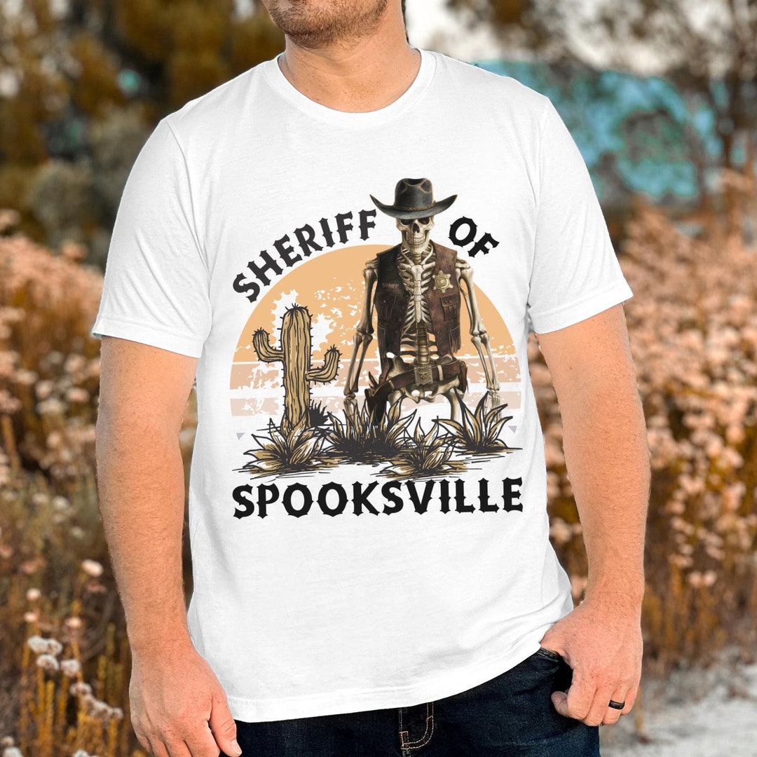 Sheriff Skeleton Halloween Party Tee, Western Halloween Cowboy Shirt ...