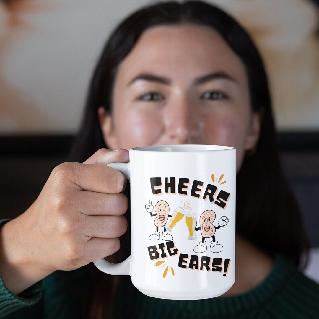 Cheers Big Ears Funny Mug With Cute Ears Clinking Beer Mugs, Perfect ...