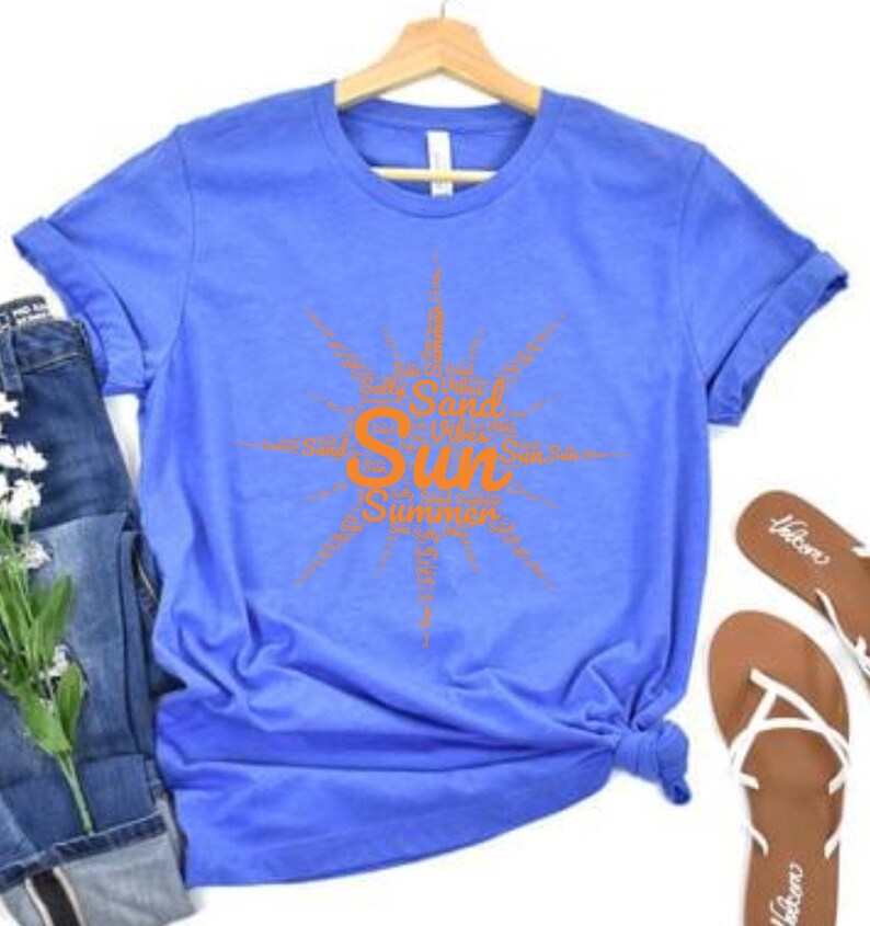 Gold Sun Words Sunburst Shirt, Beachy Vibes Aesthetic Sun Shirt, Simple ...