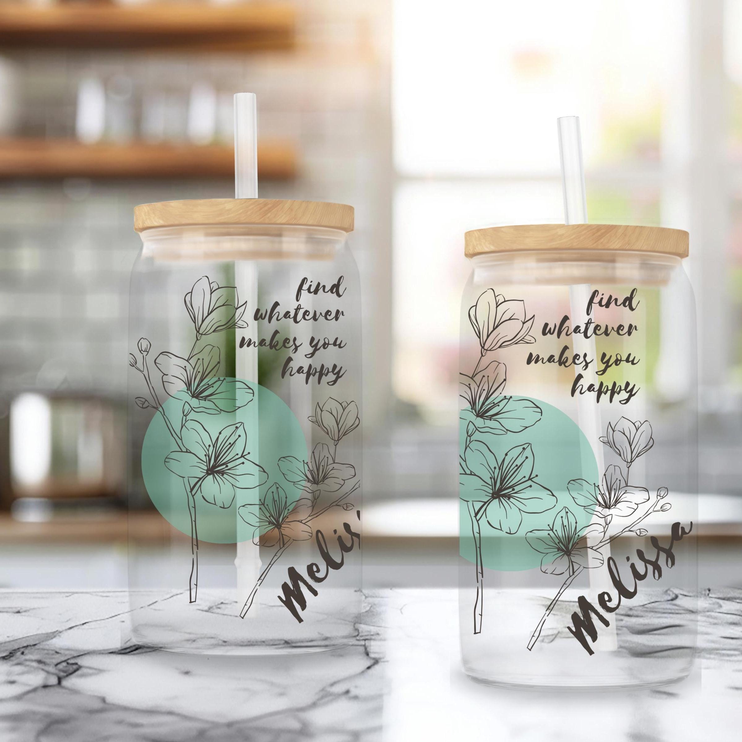 Custom Flower Glass Cup With Name Flower Coffee Glass Personalized ...