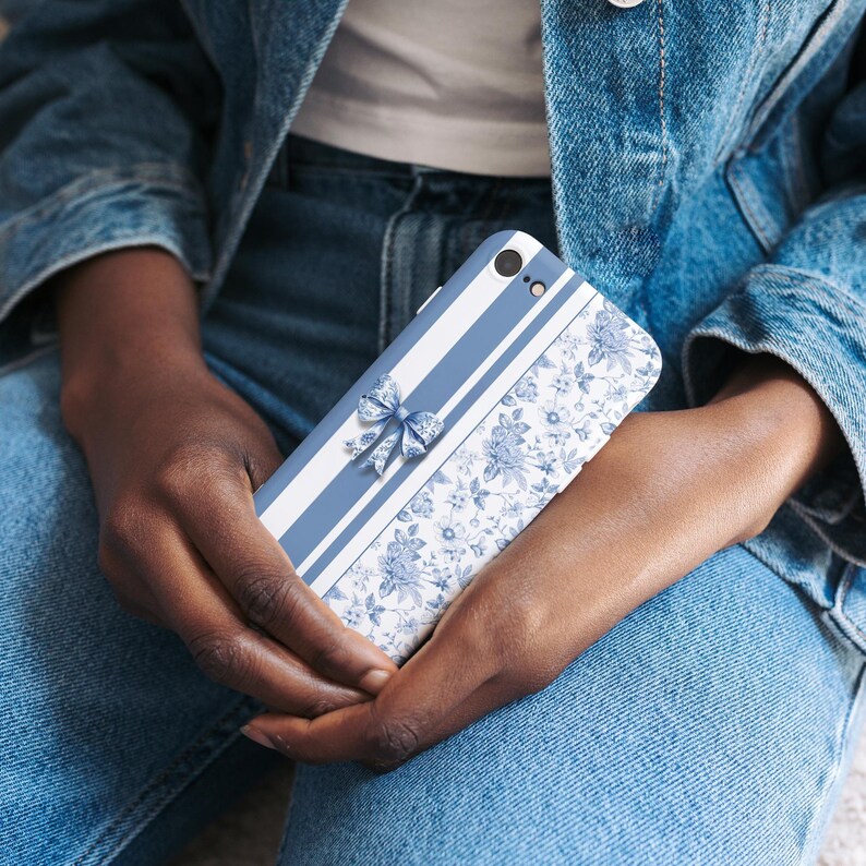 Blue Floral Toile Coquette Phonecase Blue Bow Cute Phone Case Bow ...