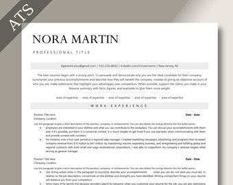 ATS Friendly Resume Template for MS Word Pages Google Docs - Etsy