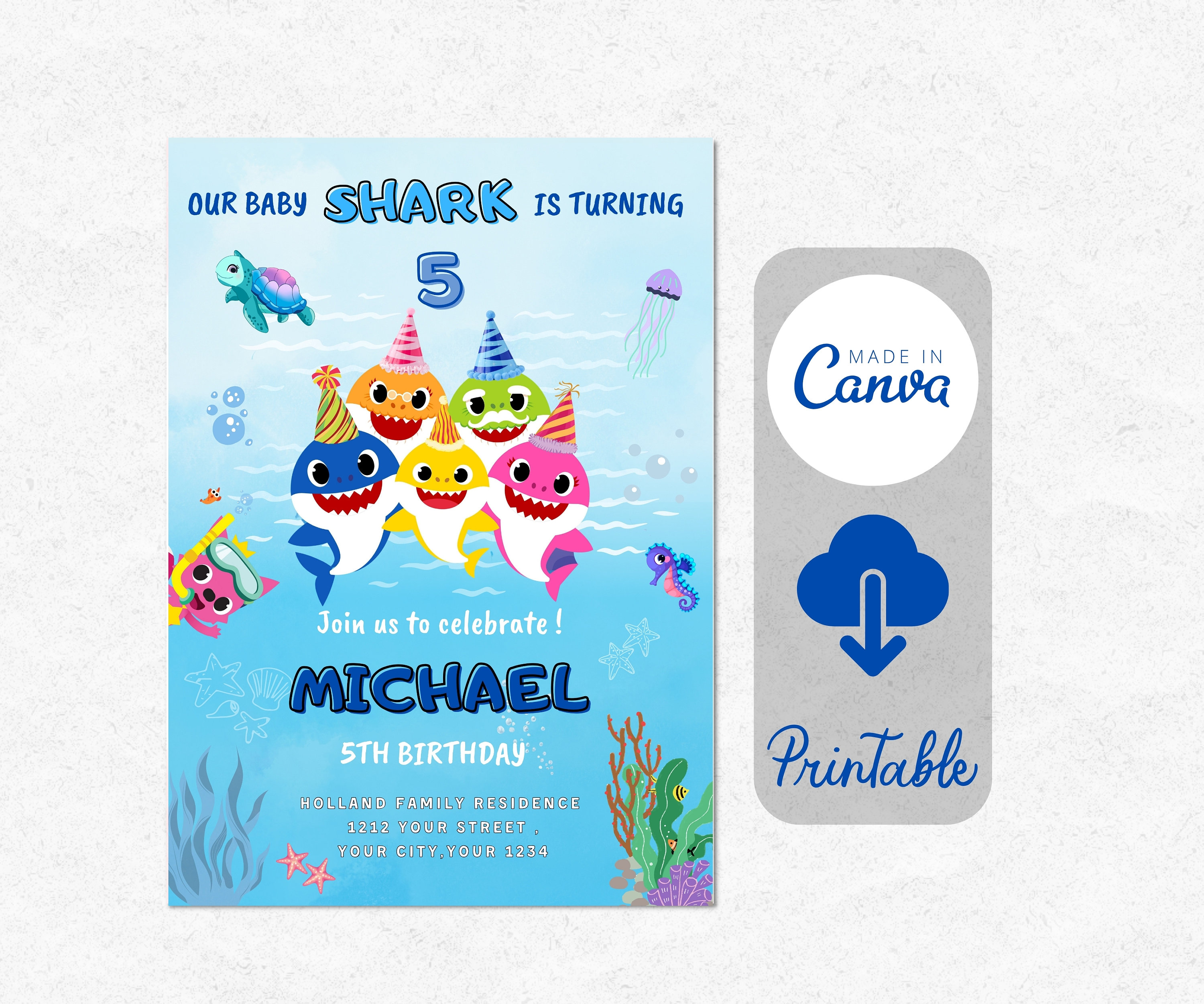 EDITABLE, Baby Shark Birthday Invitation, Baby Shark Kids & Boy ...