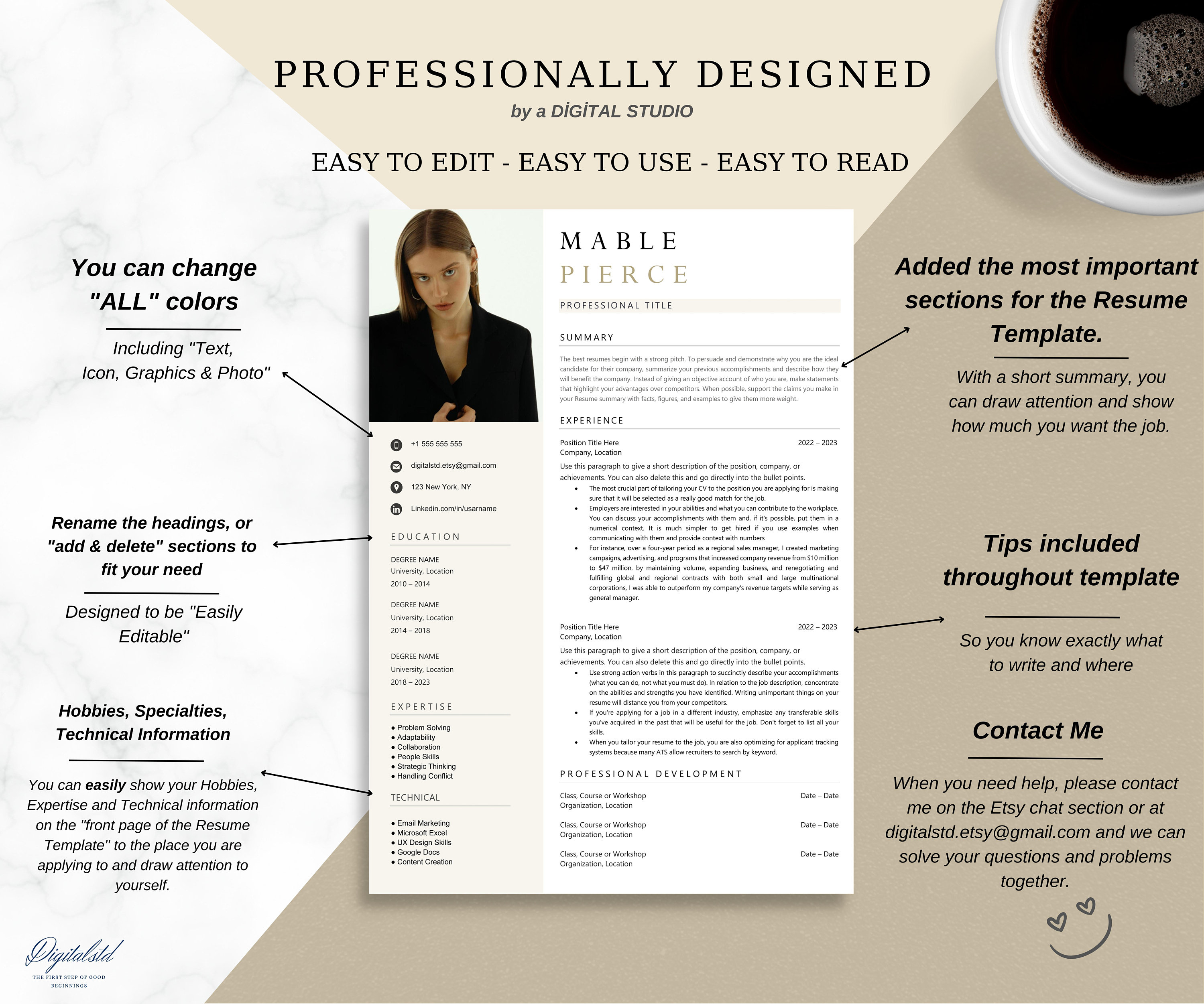 Resume Template Resume Template Word CV Mac Pages 2023 Modern Resume ...