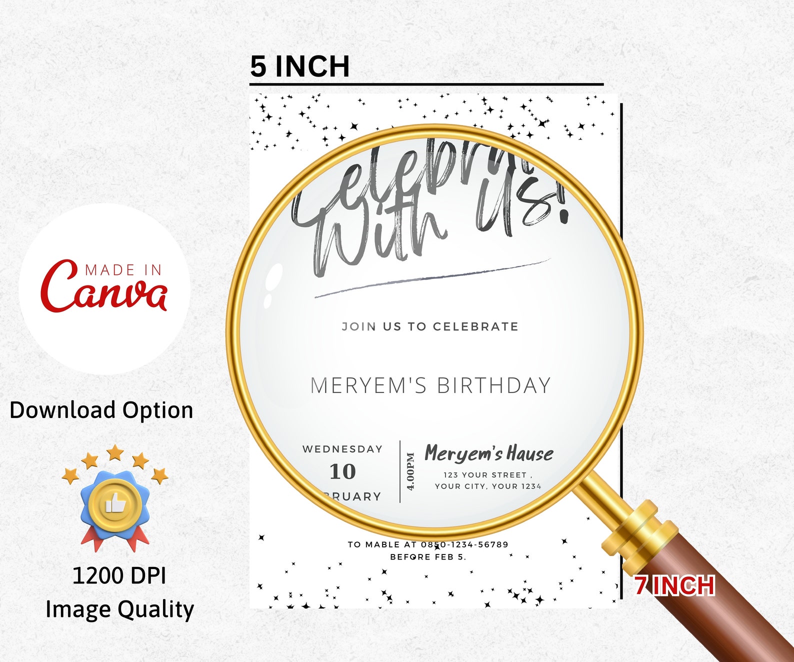 Editable Simple White Glitter Party Invite, Printable Minimalist ...