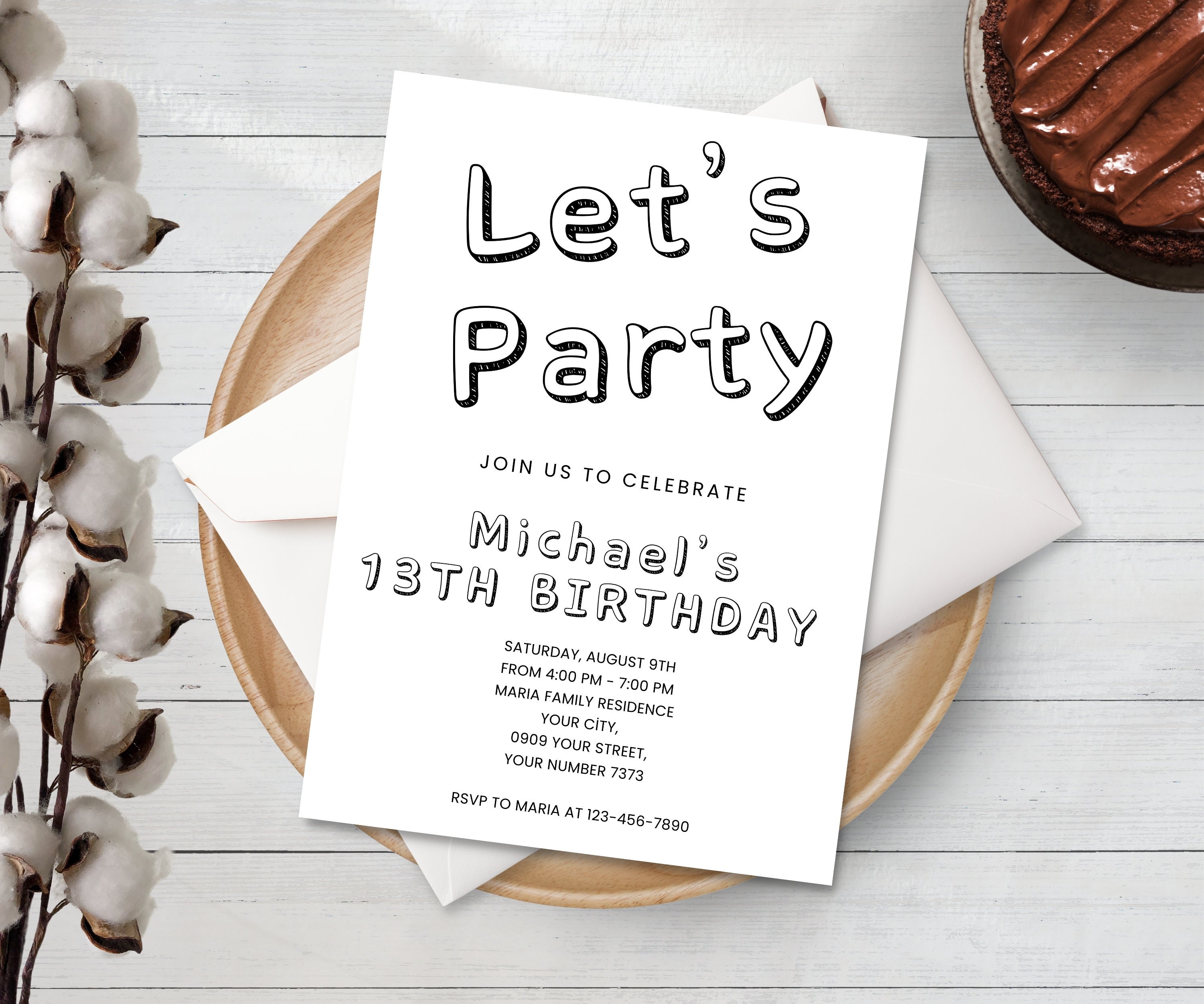 Simple Black and White Birthday Invitation Template, ANY AGE Birthday ...