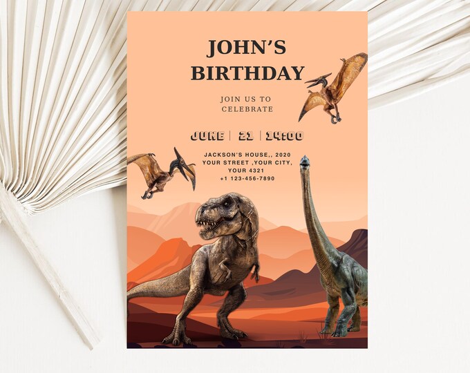 PLANTILLA EDITABLE de invitación a fiesta de cumpleaños jurásica de T ...