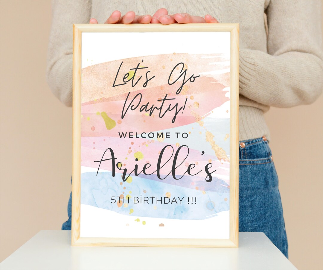 Watercolor Birthday Party Sign Template Modern Colorful - Etsy