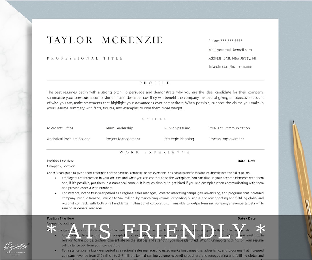 Executive Resume Template, ATS Friendly Resume, Word, Pages, Docs ...