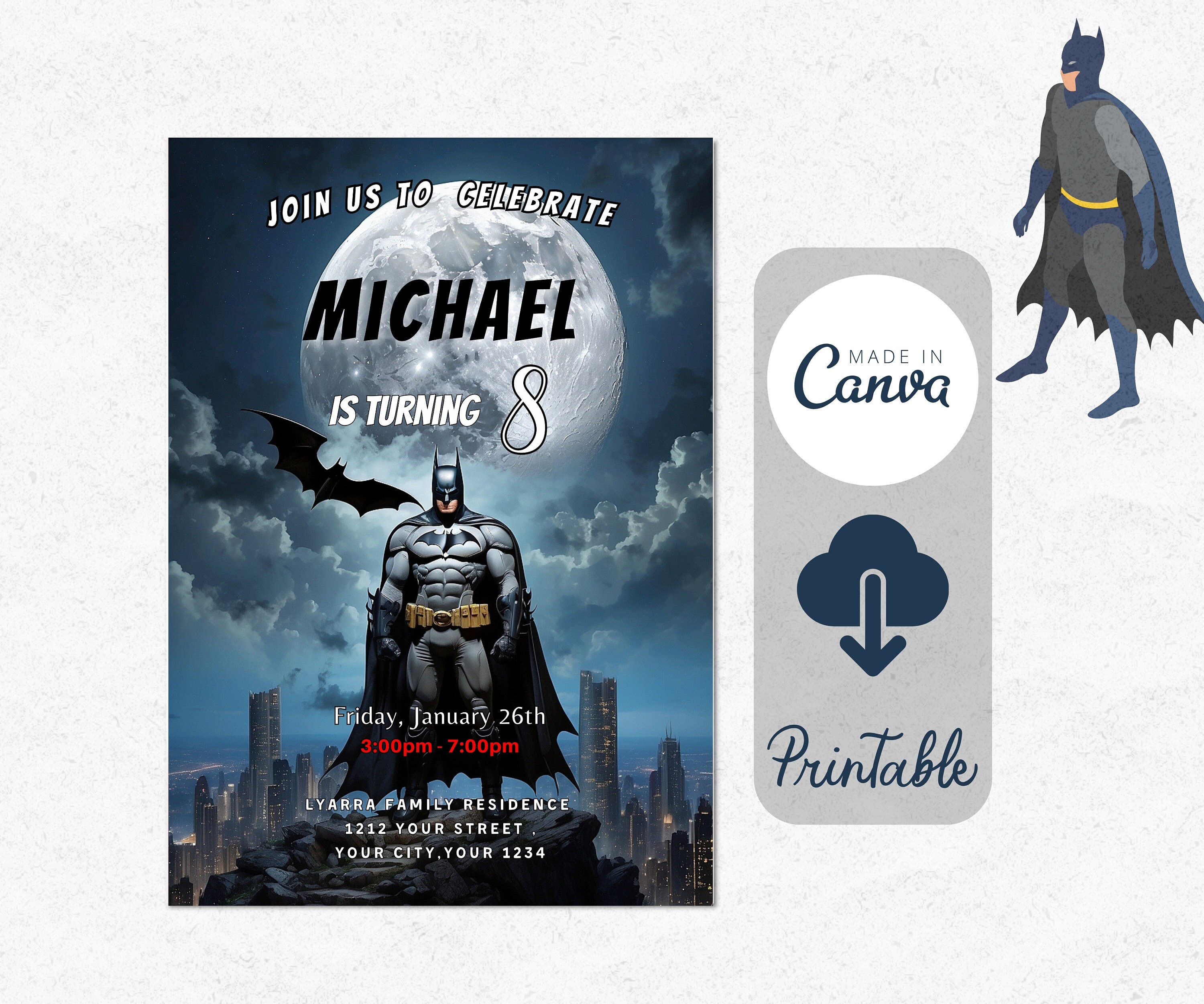 Bat Guy Birthday Invitation, Bat Guy Justice League Card Editable ...