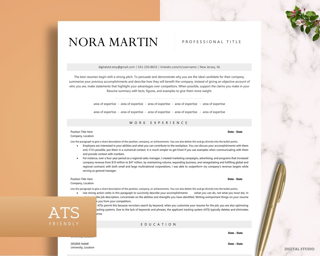 ATS Friendly Resume Template for Microsoft Word and Google Docs, Cover ...
