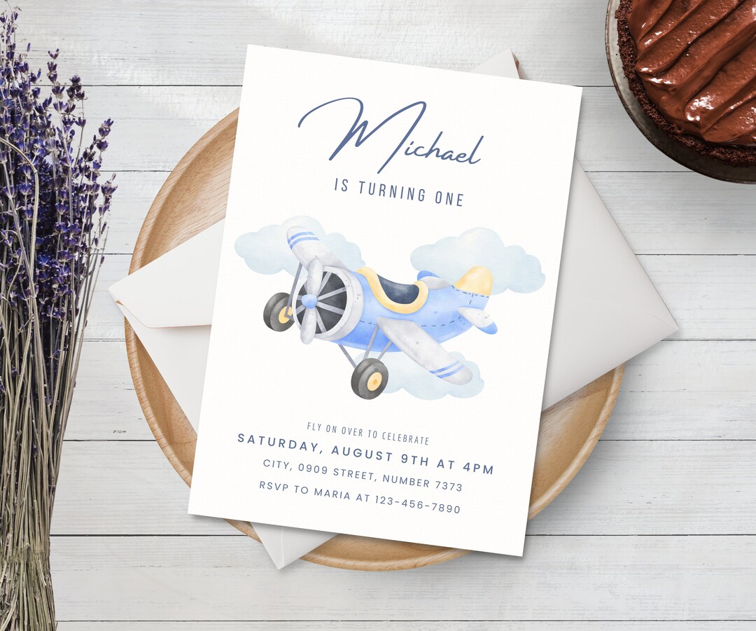 Airplane Birthday Invitation Template, Modern Plane Invitation, Airplane Invitation, Editable ...