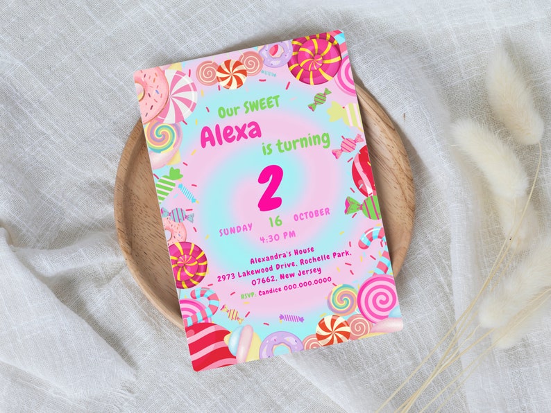 Editable Candy Birthday Invitation, Girl Birthday Invite, Sweet ...