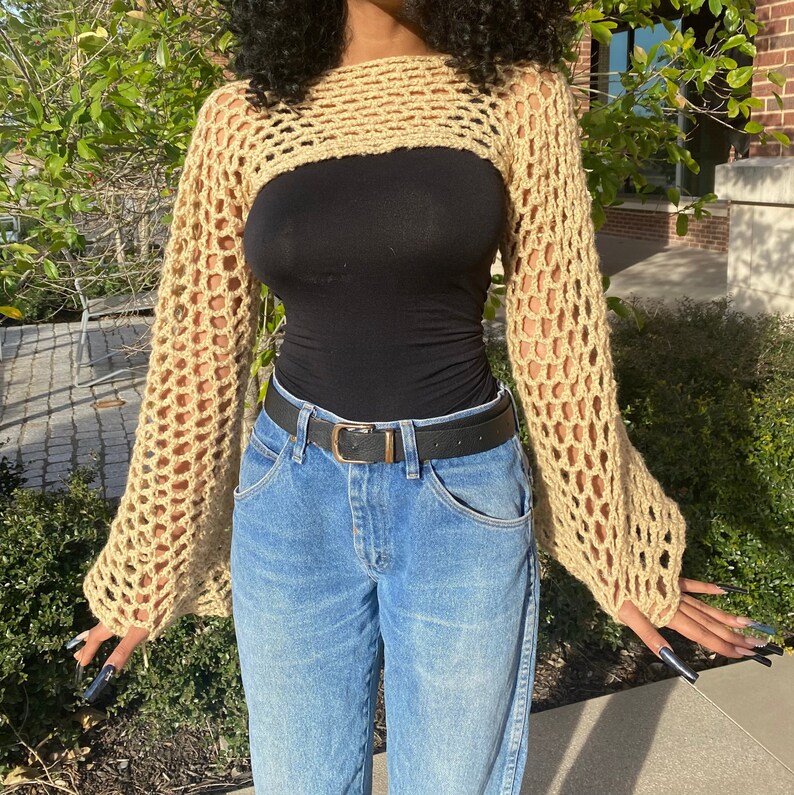 Cropped Sweater/ Crocheted Sleeves/ Shrug - Etsy
