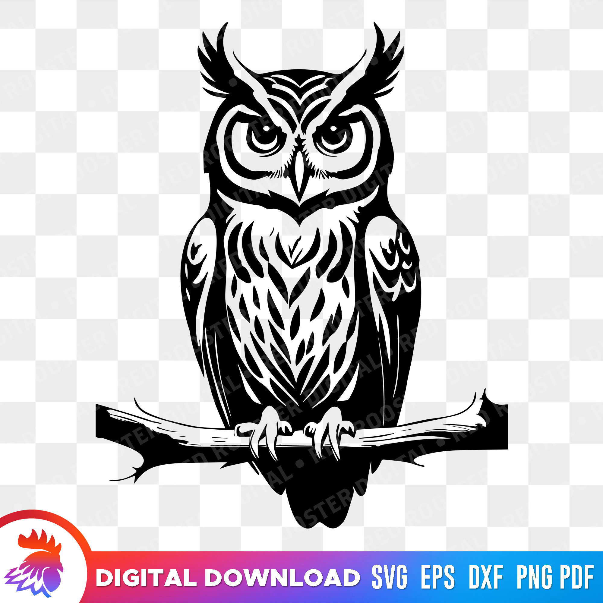 Owl Svg, Owl Sitting on Tree Limb Svg, Great Horned Owl, Owl Svg for ...