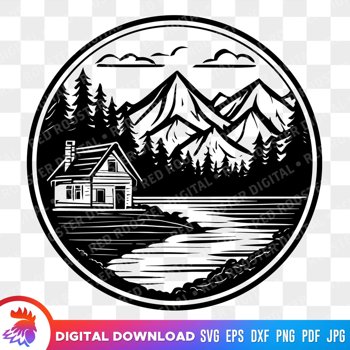 Mountain Lake Cabin Svg, Cabin by a Lake, Wilderness Svg, Lake and ...