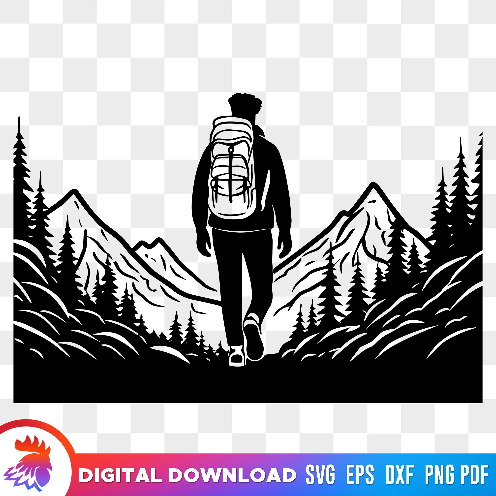 Hiking Svg, Appalachian Trail Svg, Man Hiking, Backpacking Svg, Trail ...