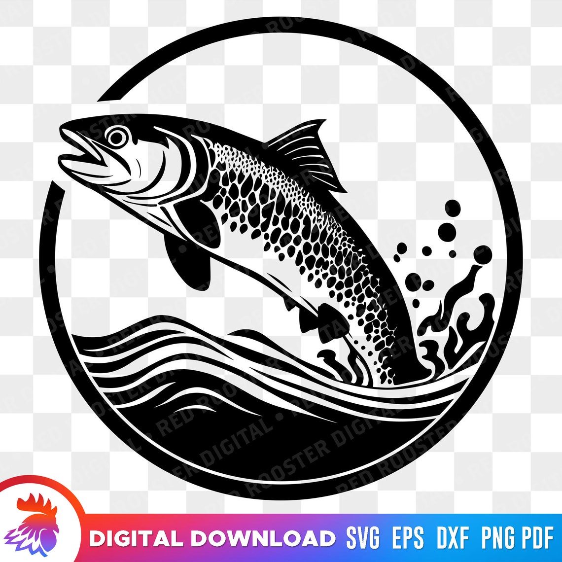 Trout Jumping Svg, Trout Fishing Svg, Trout Clipart, Rainbow Trout, Fly ...