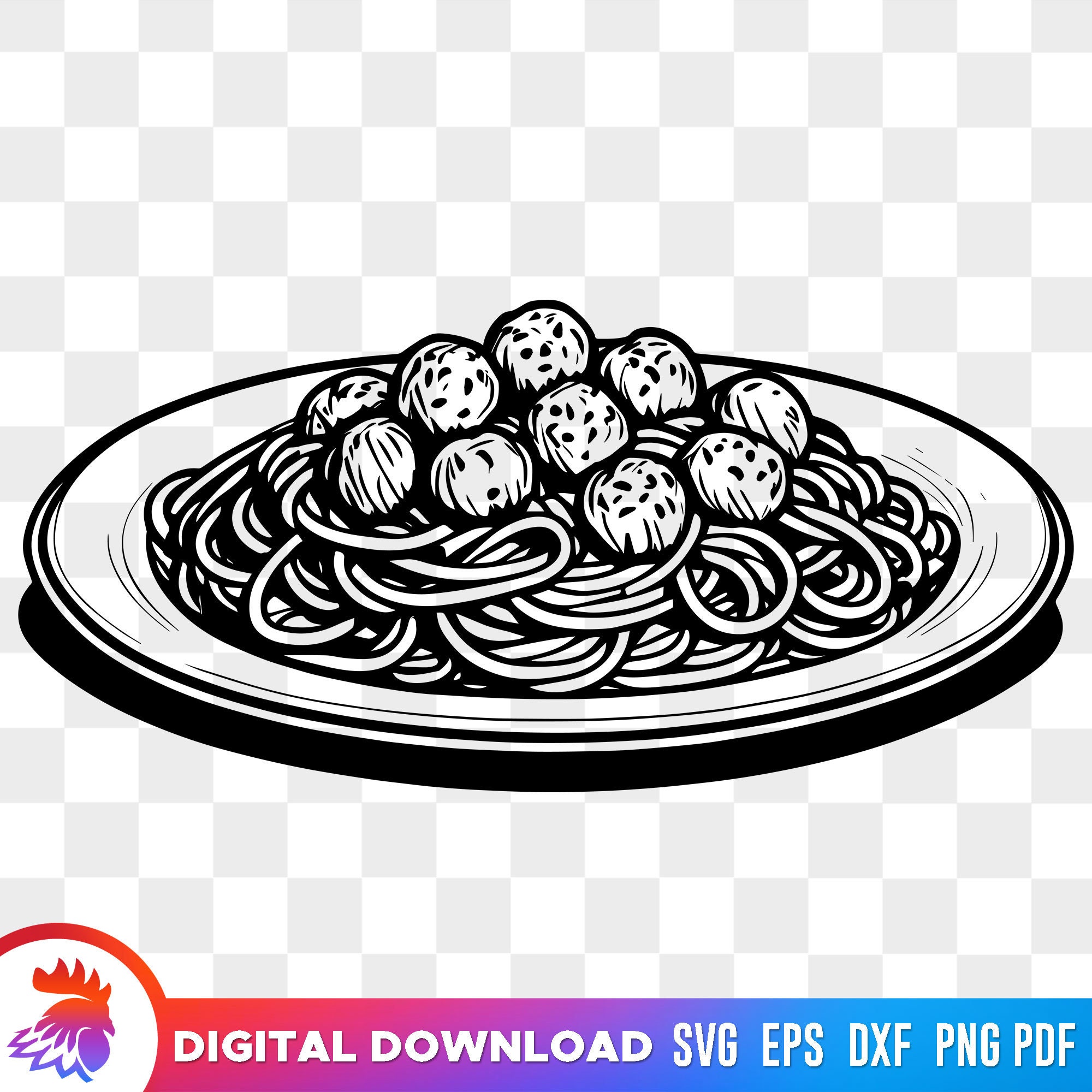 Spaghetti and Meatballs, Spaghetti Svg, Plate of Spaghetti and ...