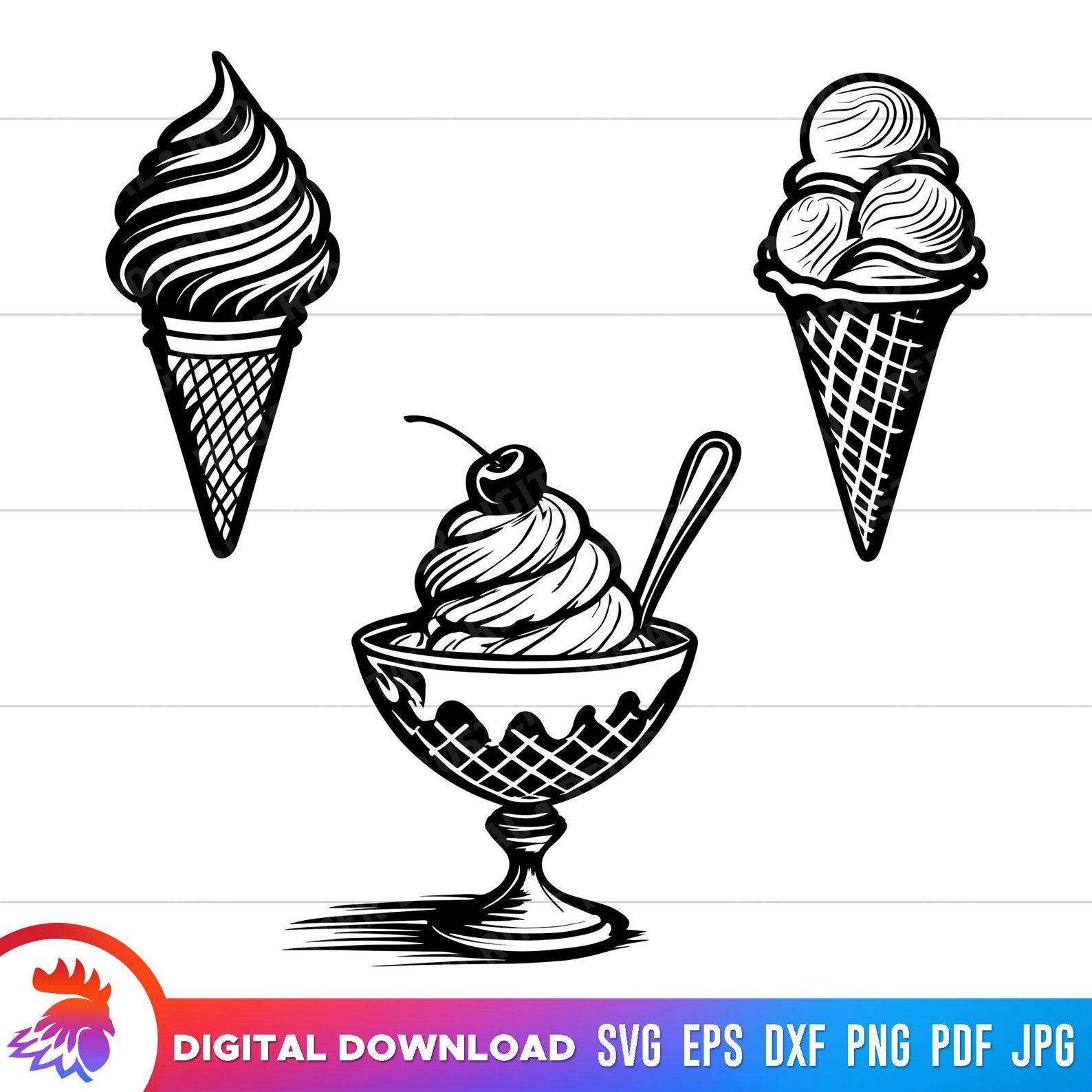 Ice Cream Svg, Ice Cream Cone Svg, Hot Fudge Sundae Svg, Soft Served ...