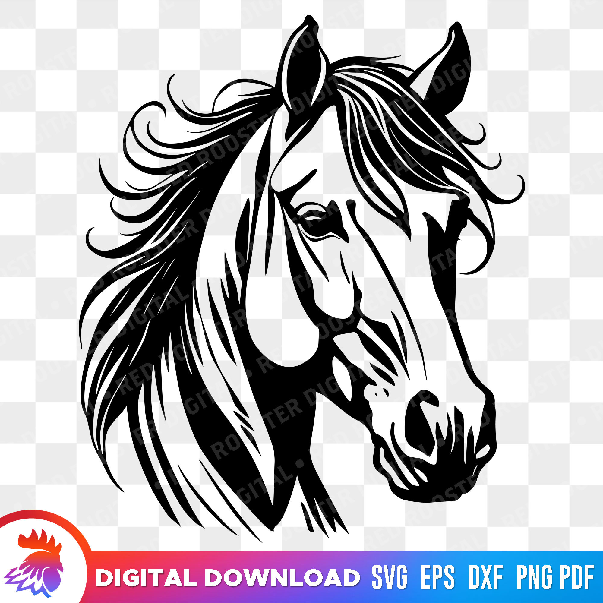 Horse Head Svg, Horse Face Svg, Horse Head Clipart, Horse With Flowing ...