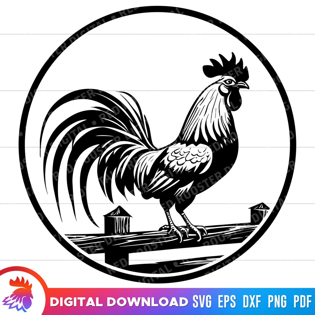Rooster on a Fence, Rooster Svg, Rooster Crowing, Rooster at Dawn ...