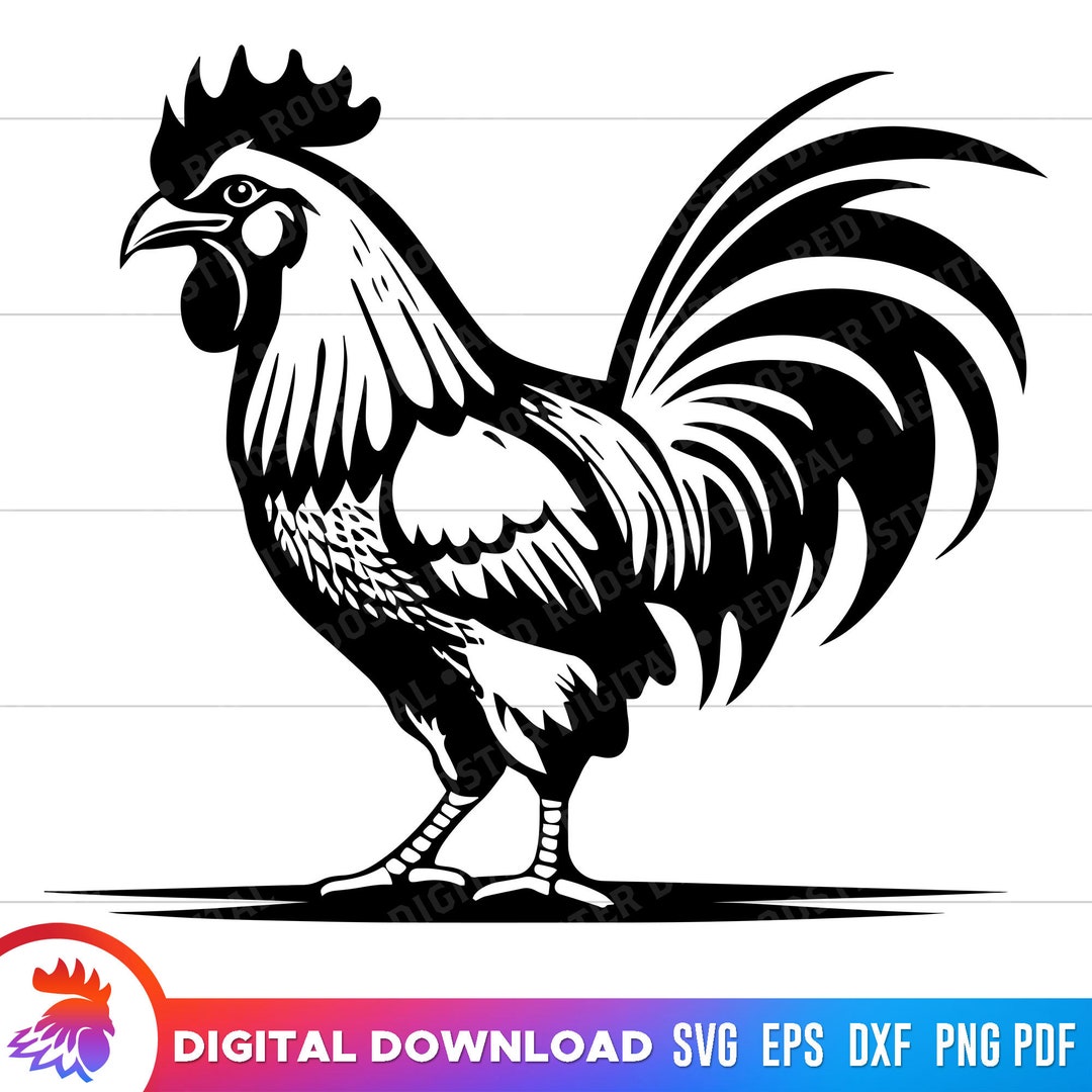Standing Rooster Svg, Rooster Cut File, Rooster Svg, Farm Rooster ...