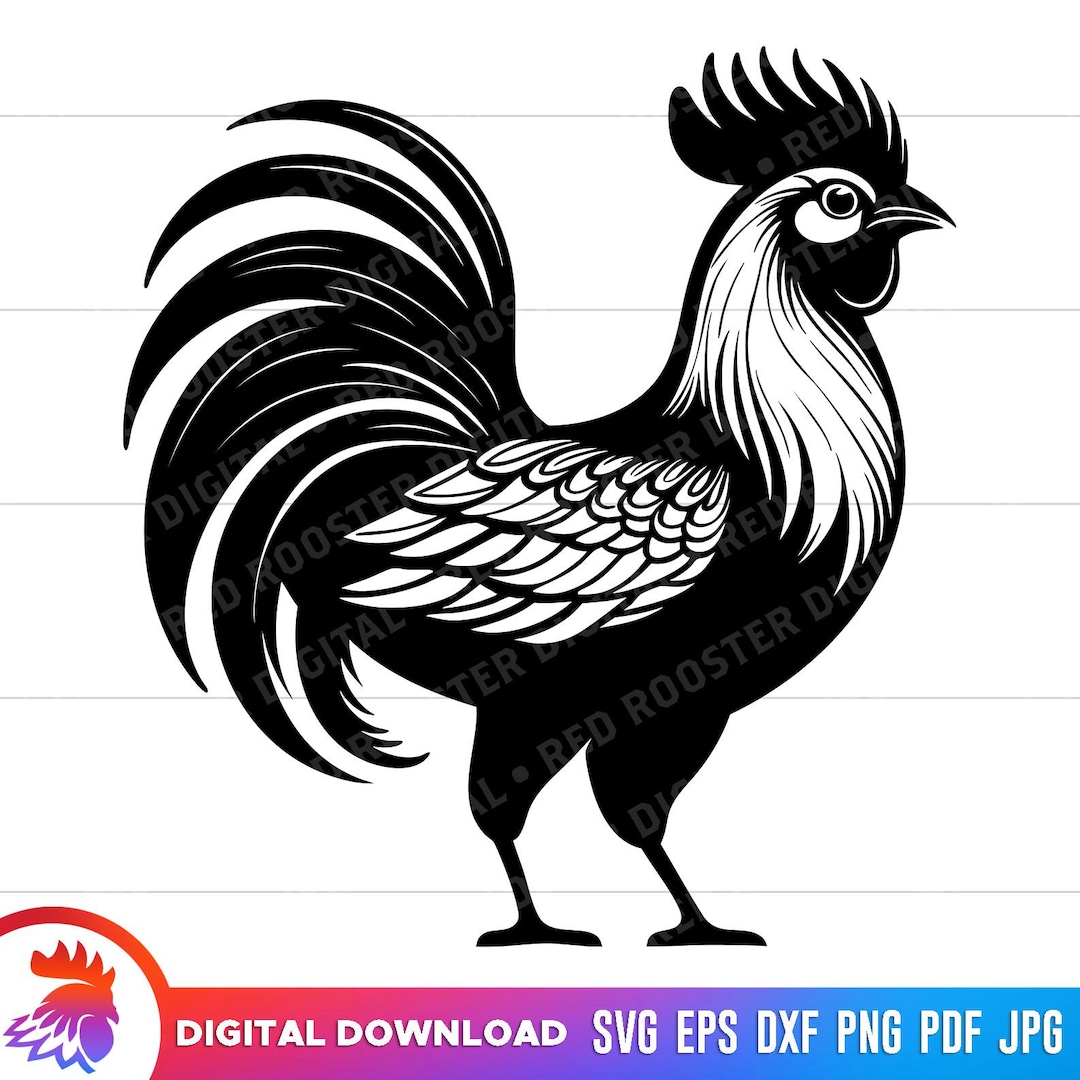 Standing Rooster Svg, Rooster Cut File, Rooster Svg, Farm Rooster ...