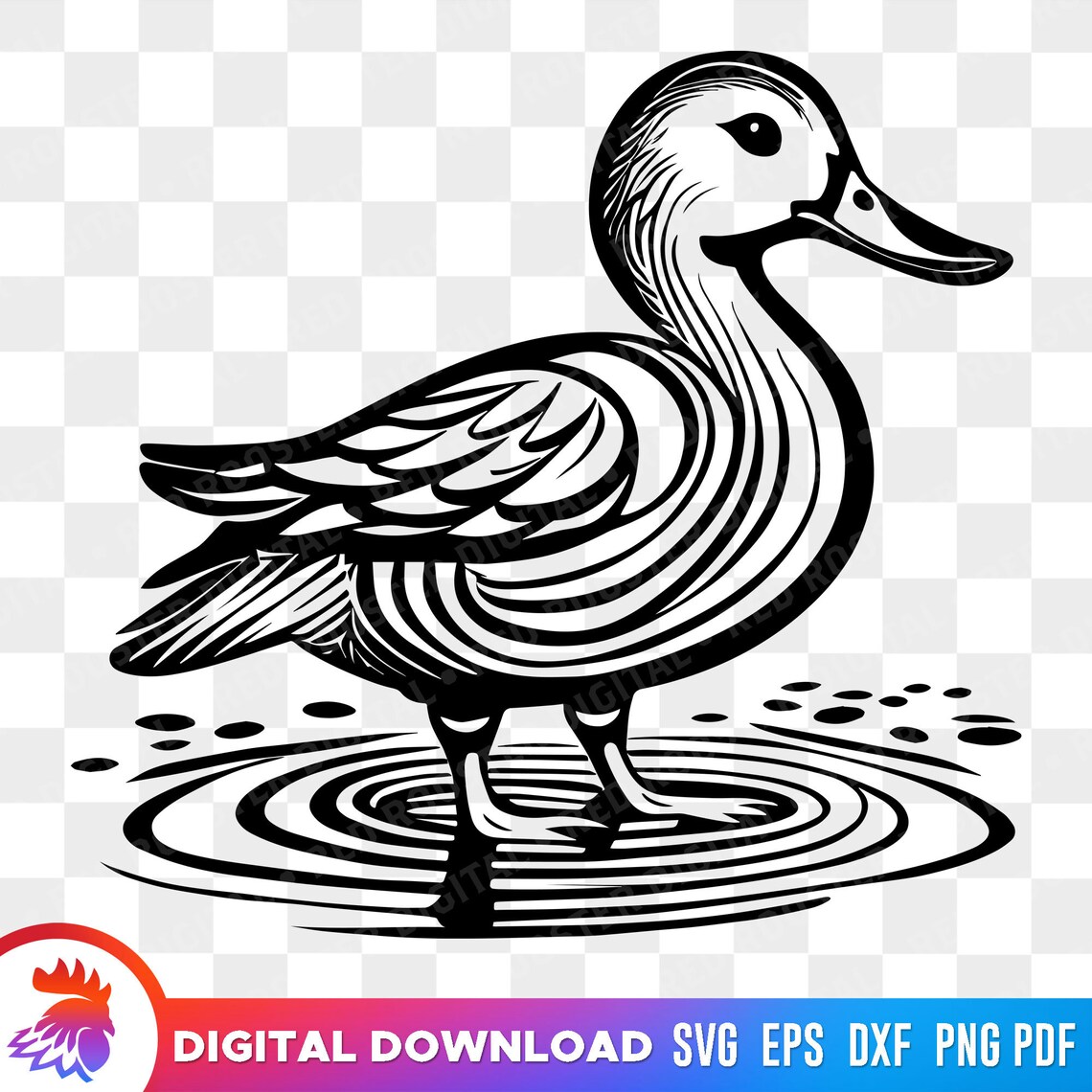 Duck in Puddle Svg, Duck Standing in Water, Duck Clipart, Duck Svg ...