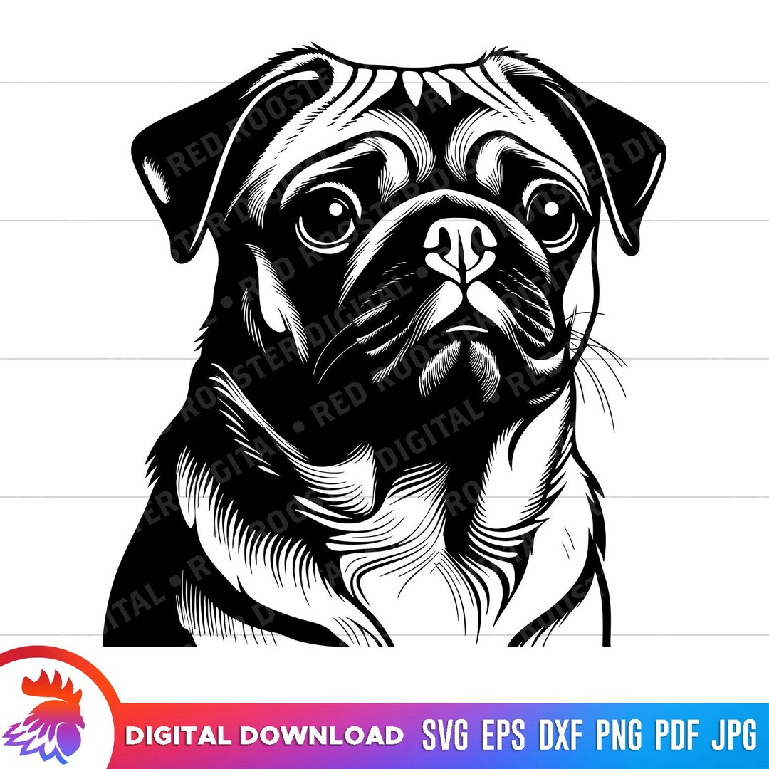 Pug Svg, Pug Dog Face, Pug Silhouette, Pug Svg for Cricut, Pug Dog, Pug ...