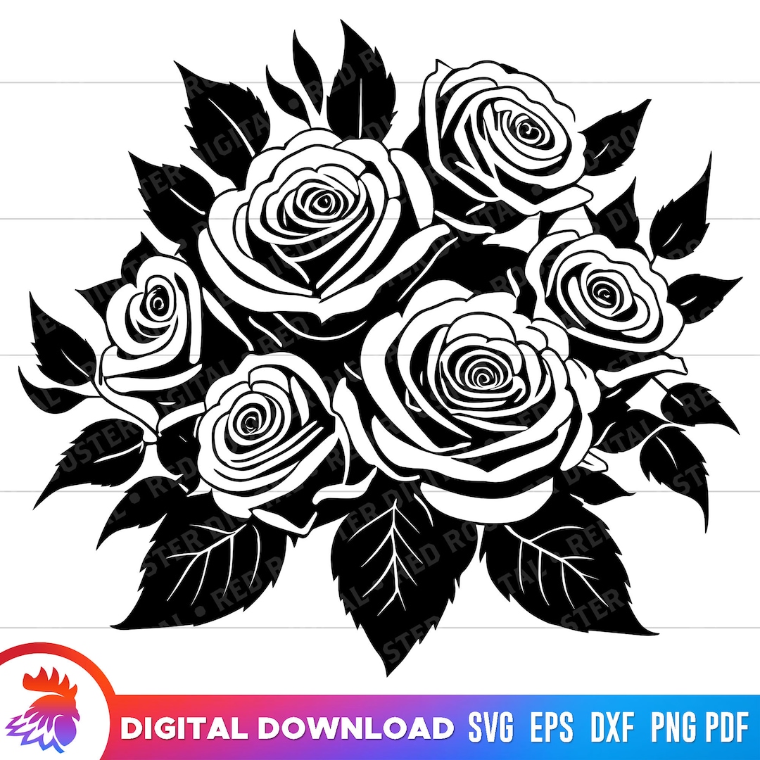 Bouquet of Roses Svg, Roses Laser Cut File, Roses Svg, Roses Clipart ...