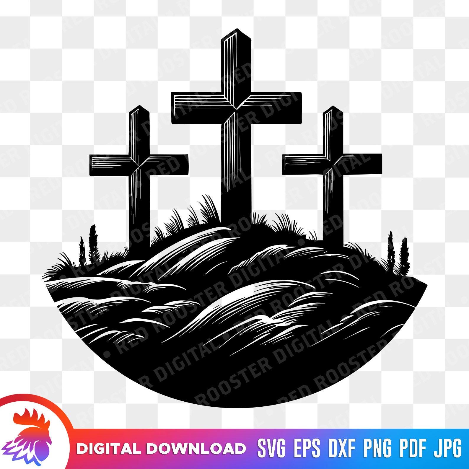 Three Crosses on a Hill SVG, Christian Easter Cut File (digital ...