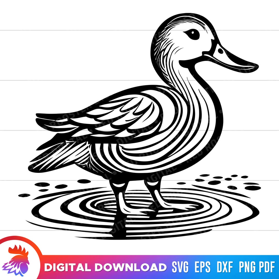 Duck in Puddle Svg, Duck Standing in Water, Duck Clipart, Duck Svg ...
