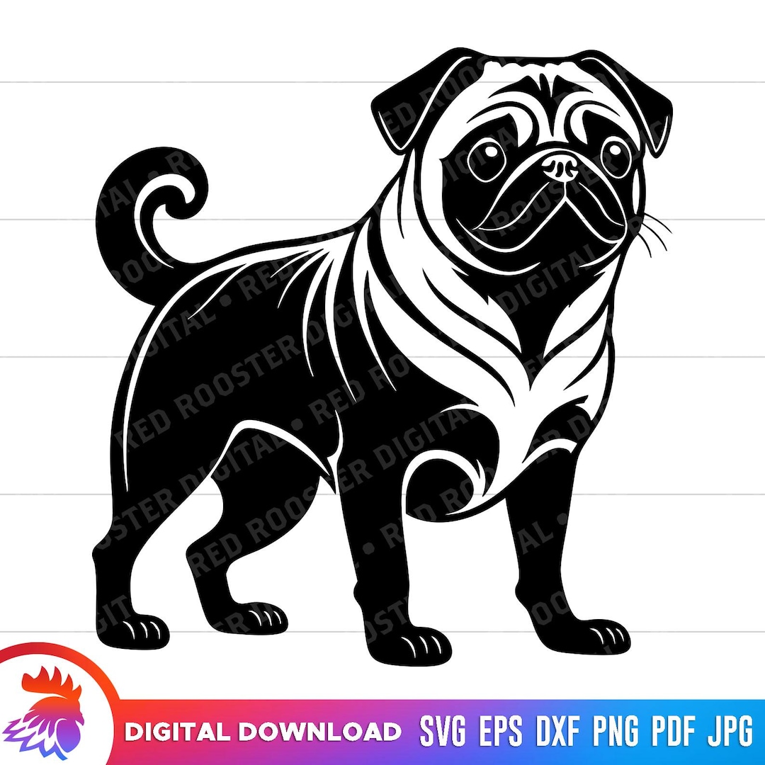 Pug Svg, Standing Pug, Pug Silhouette, Pug Svg for Cricut, Pug Dog, Pug ...