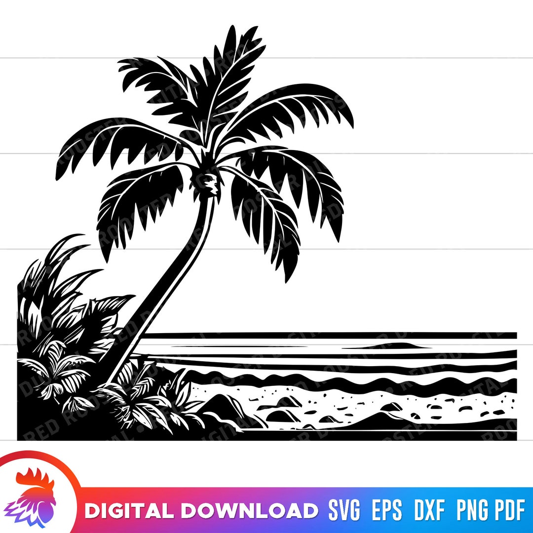Beach Vacation Svg, Tropical Island Svg, Sandy Beach and Ocean, Palm ...