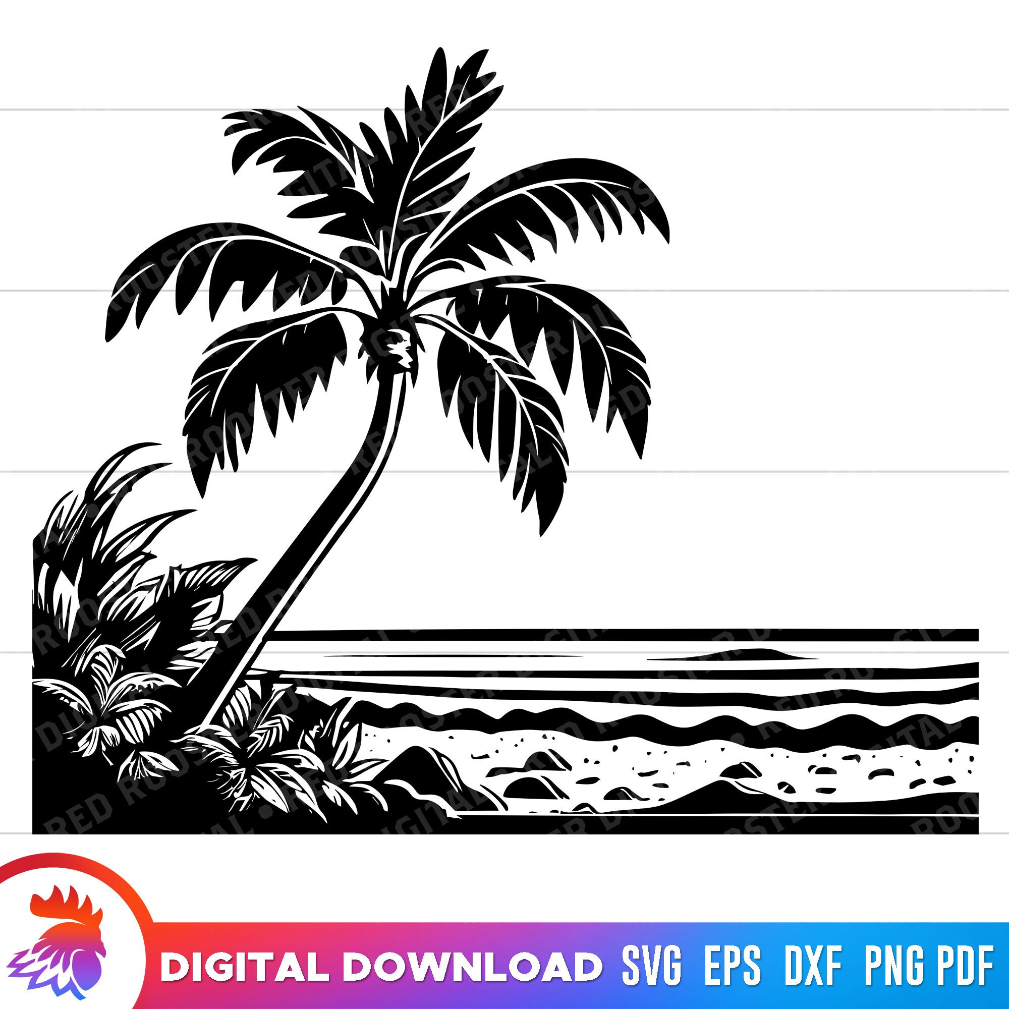 Beach Vacation Svg, Tropical Island Svg, Sandy Beach and Ocean, Palm ...