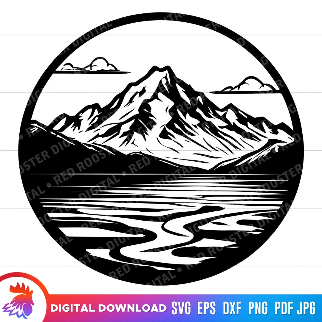 Scenic Mountain Lake Svg, Mountain Lake Cut File, Scenic Mountains ...
