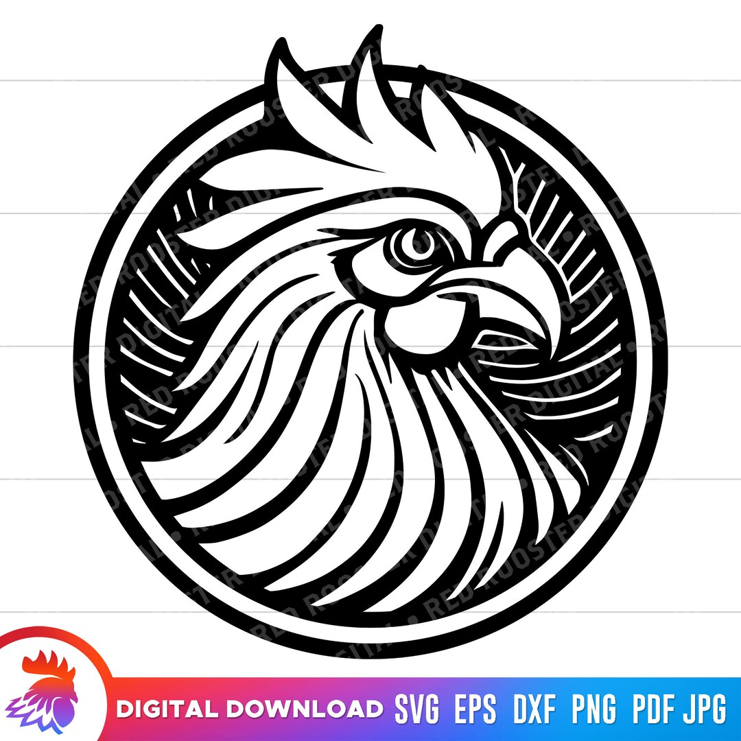 Rooster Head Svg, Rooster Emblem, Rooster Cut File, Rooster Clipart ...