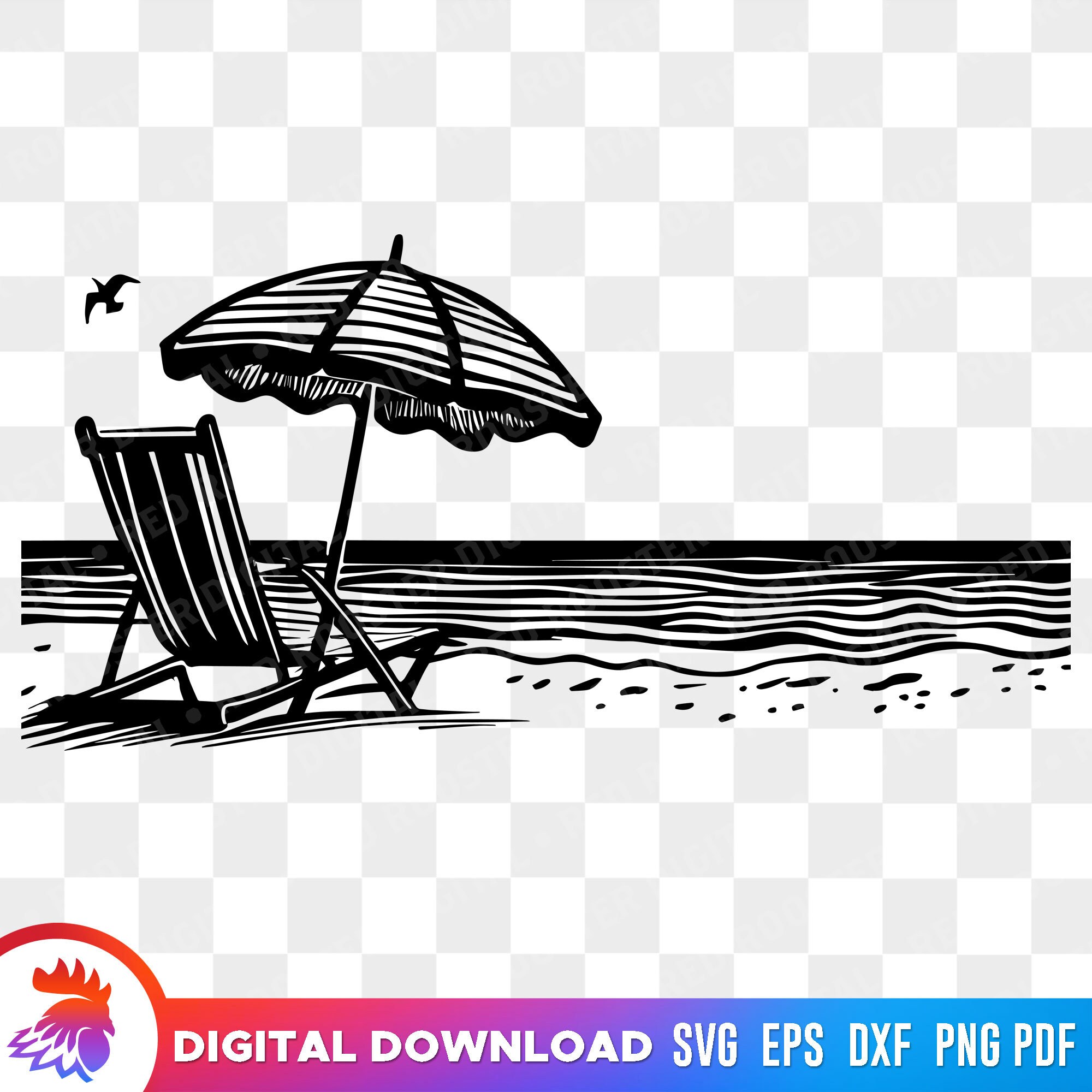 Beach Chair and Umbrella, Beach Landscape Svg, Ocean View, Beach Theme ...