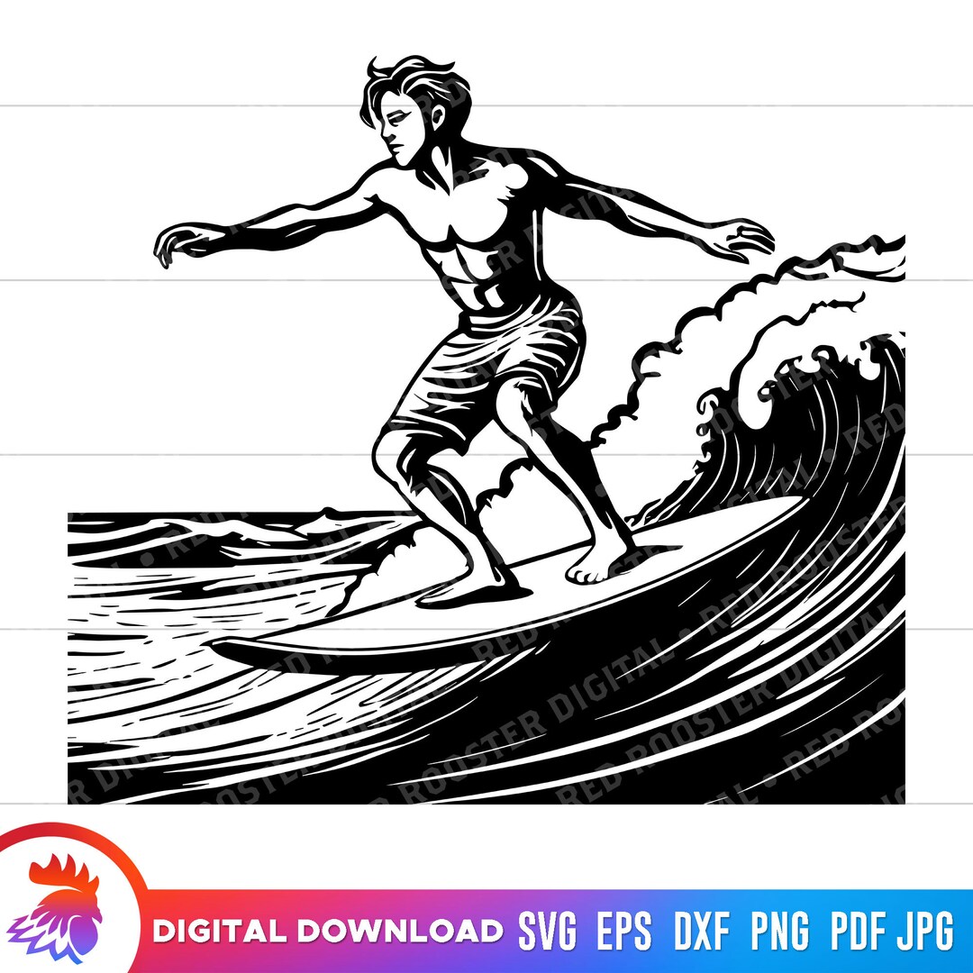 Surfing Svg, Surfer Svg, Man Surfing a Wave, Surfing in the Ocean ...
