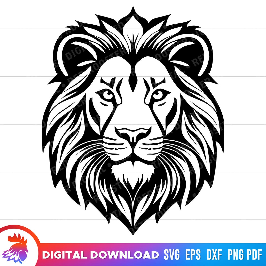 Lion Face Svg, Lion Head, Front Facing Lion, Male Lion Svg, Lion Cut ...