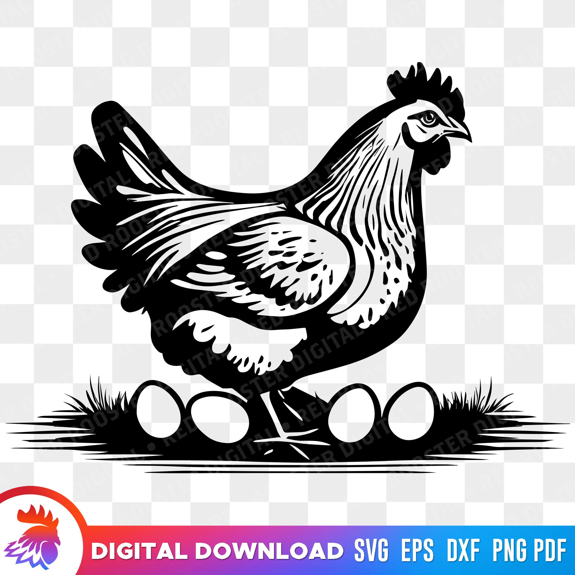 Chicken With Eggs, Chicken Sitting on Eggs, Chicken SVG, Hen Chicken ...