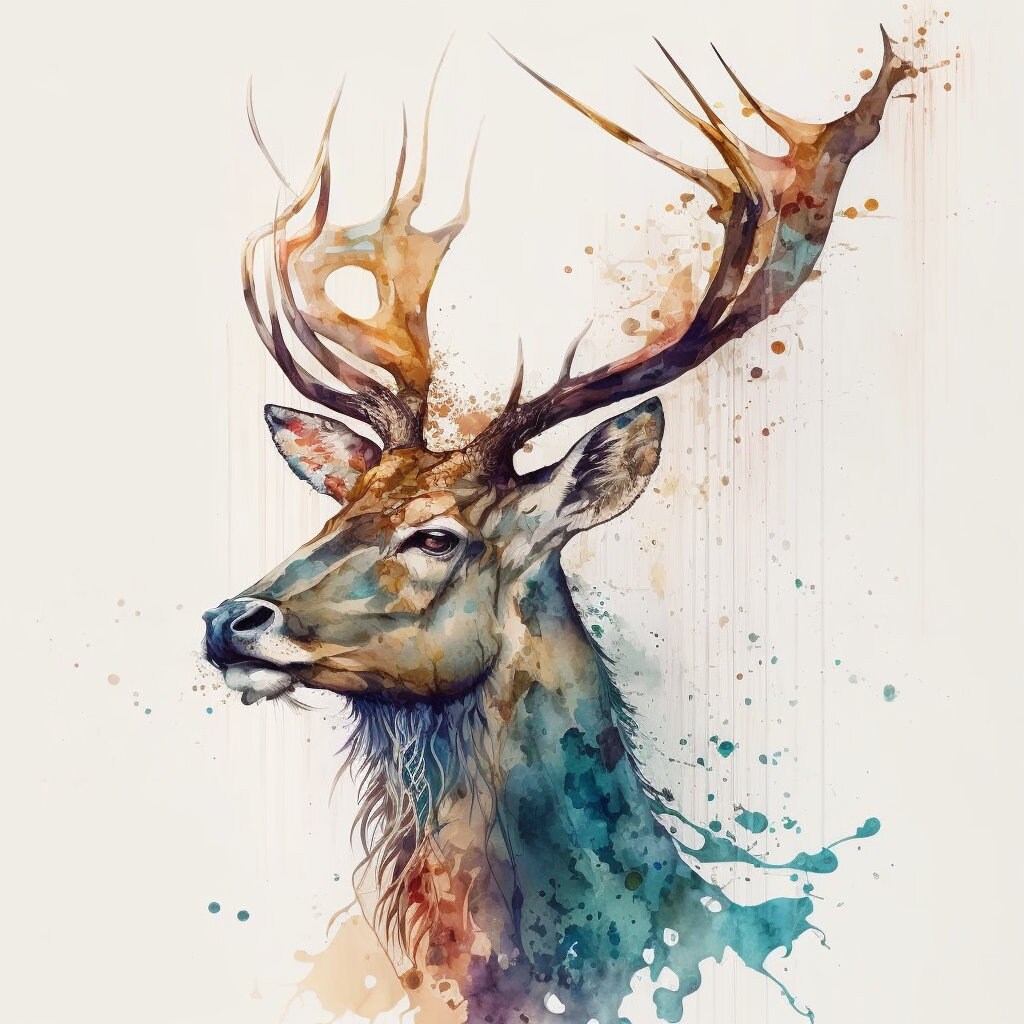 Four Deer Prints, Printable Wall Art, Wall Decor, Printable, Watercolor ...