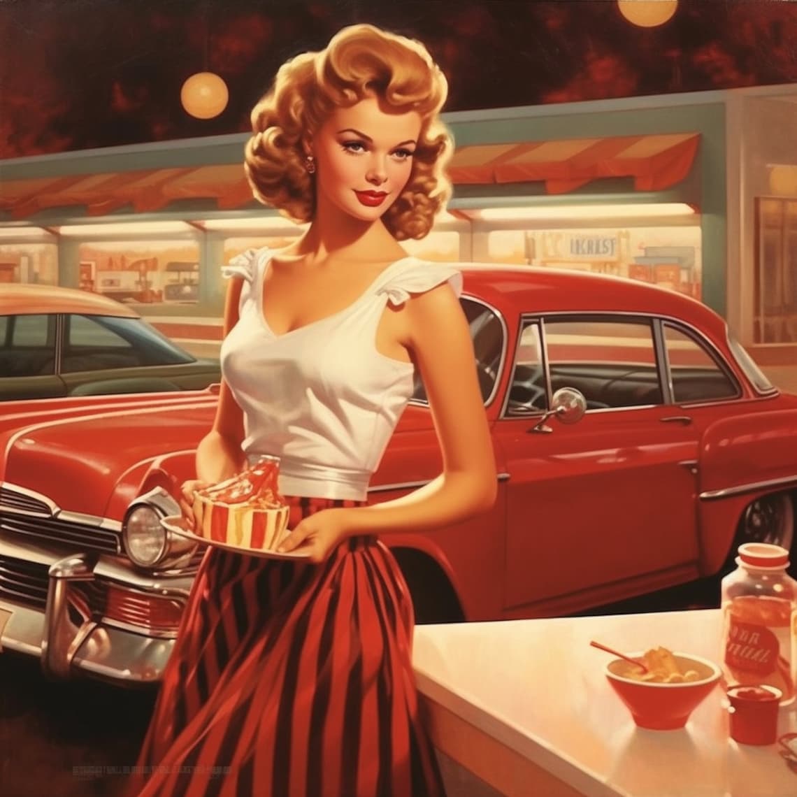 Retro American Diner Print, Americana, American Diner Girl, 50s ...