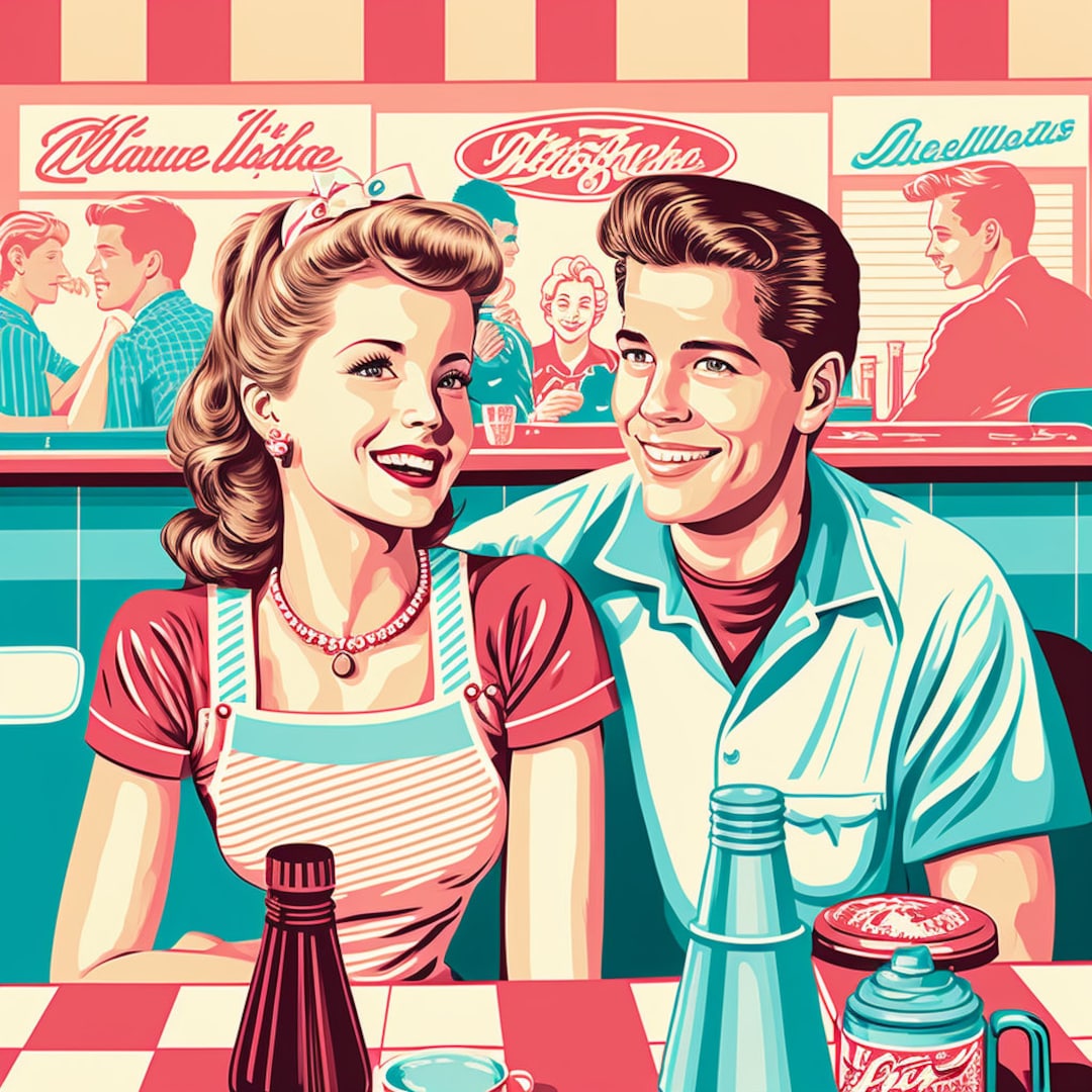Retro American Diner Print Americana American Diner Girl 50s Vintage Ai Print Instant