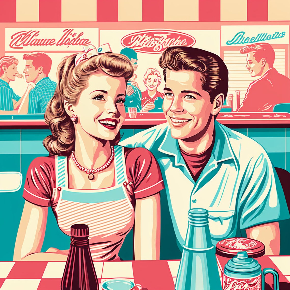 Retro American Diner Print, Americana, American Diner Girl, 50s ...