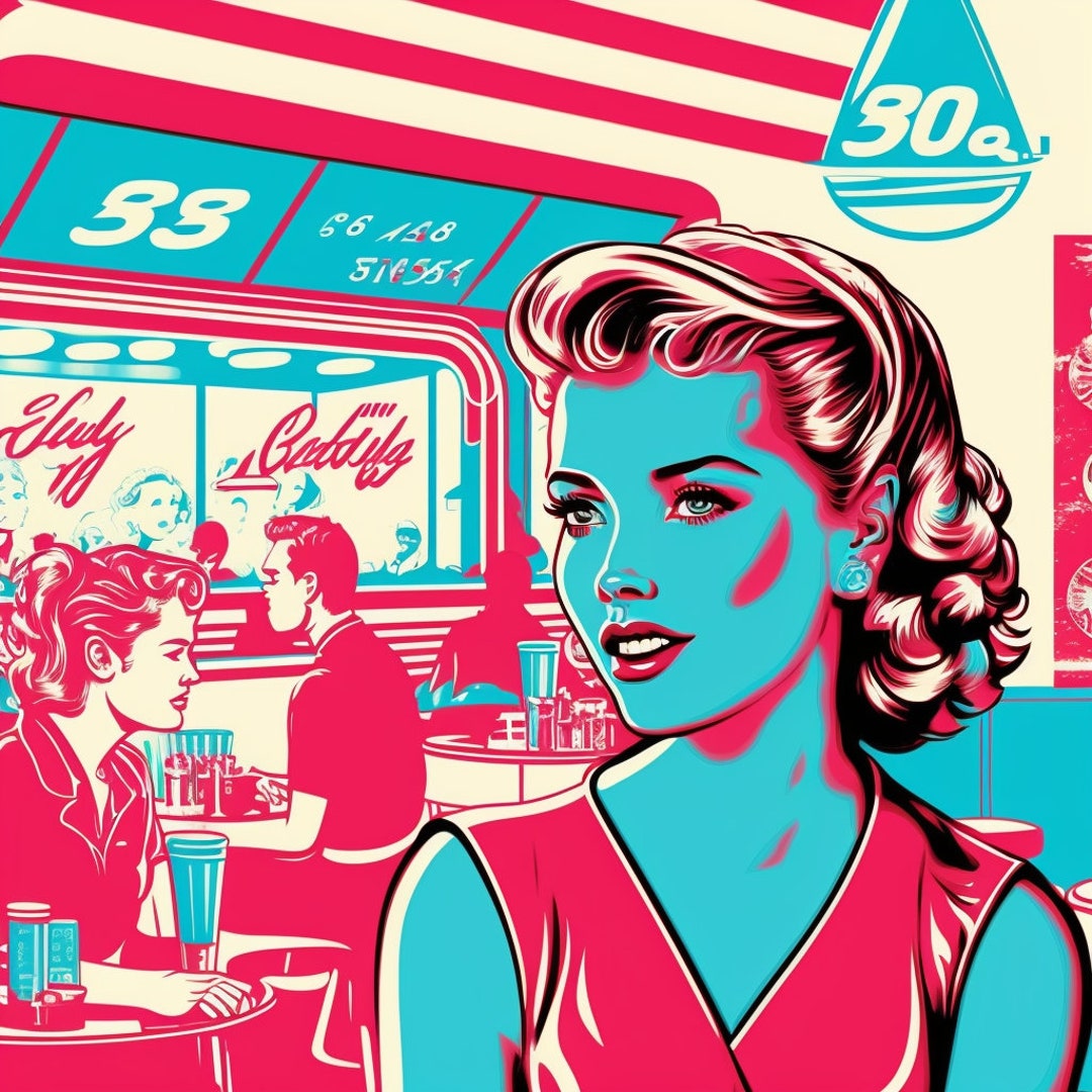 Retro American Diner Print, Americana, American Diner Girl, 50s ...